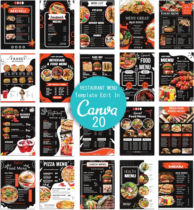 Canva Editable Menu, Digital Restaurant Menu Flyer Template,food Menu ...