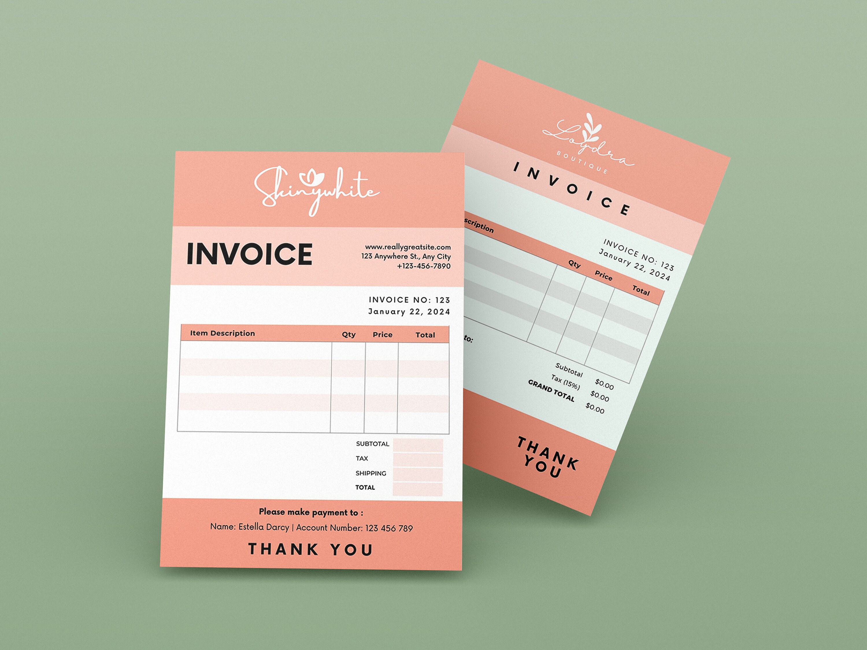 Simple Invoice Template, Billing Receipt, Editable Invoice, Small ...