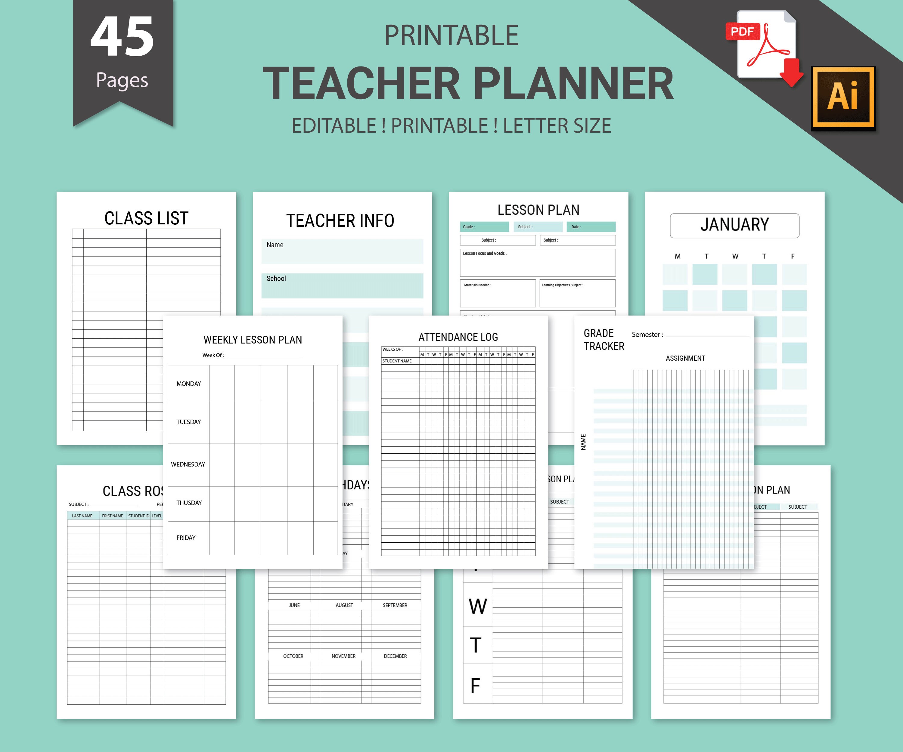 Teacher Planner Printable,lesson Planner,teacher Journal,academic ...