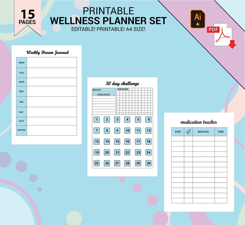 Wellness Planner Printable, Self Care Planner, Selfcare Journal Tracker ...