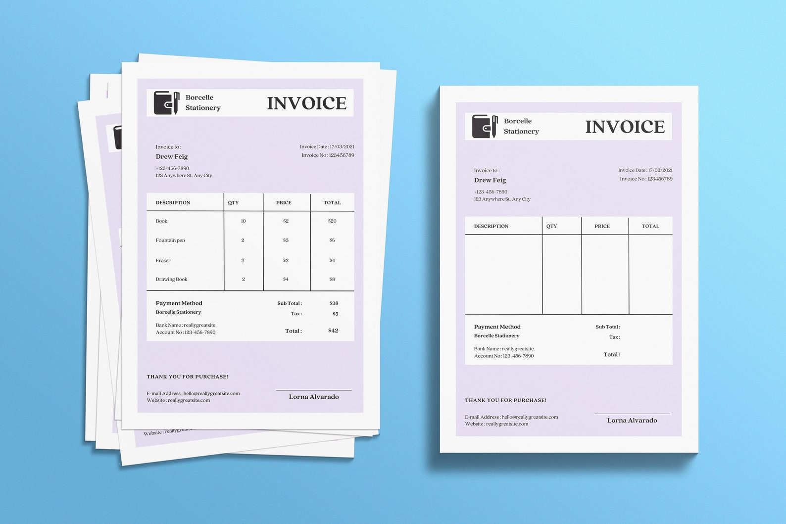 Simple Invoice Template, Business Invoice, Billing Form Template, Blush ...