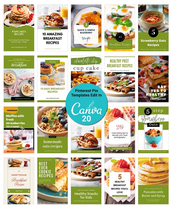 20 Editable Canva Pinterest Templates Food Blogger Pinterest | Etsy