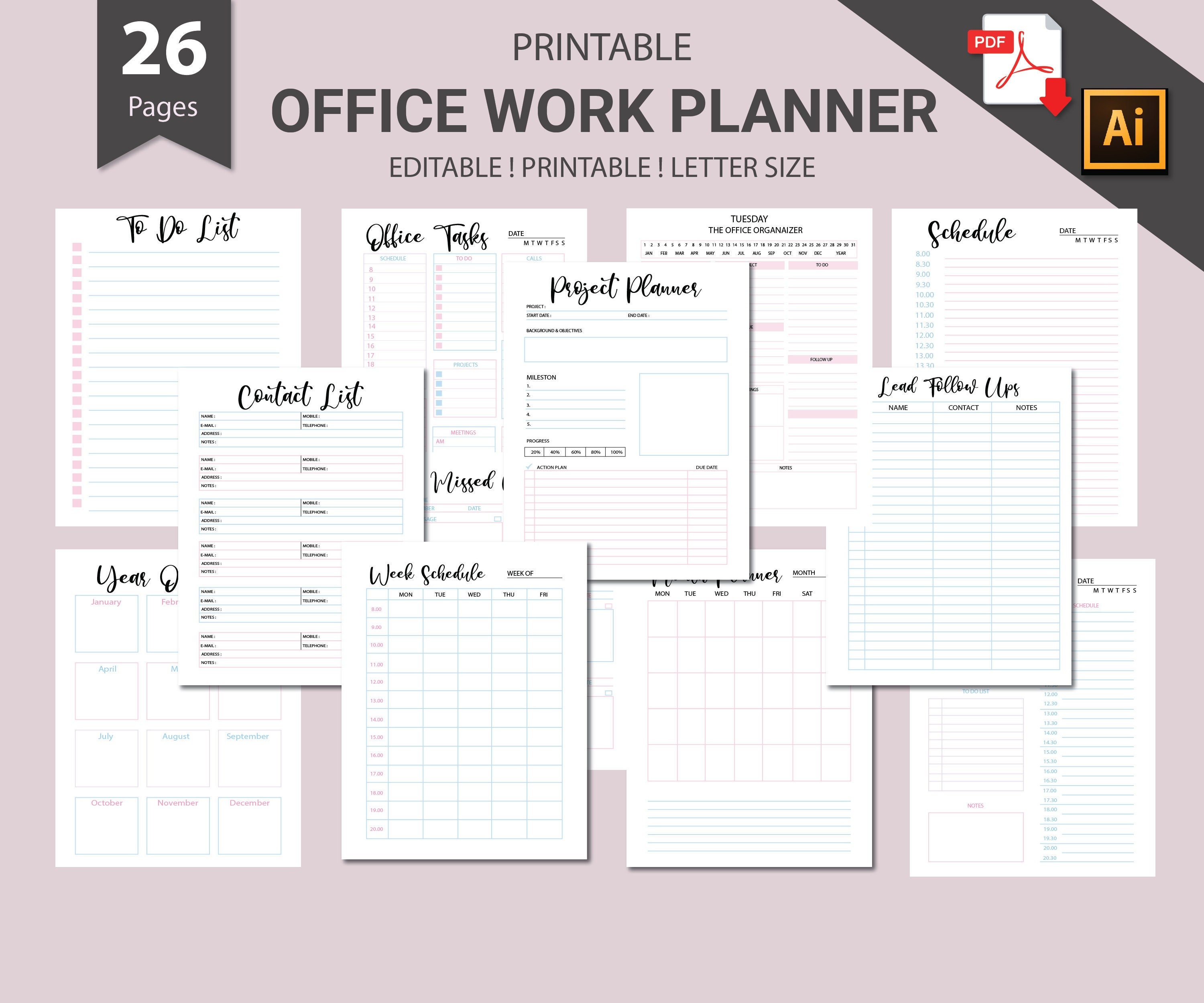 Office Work Planner,office Organizer Printables,work Schedule Checklist ...