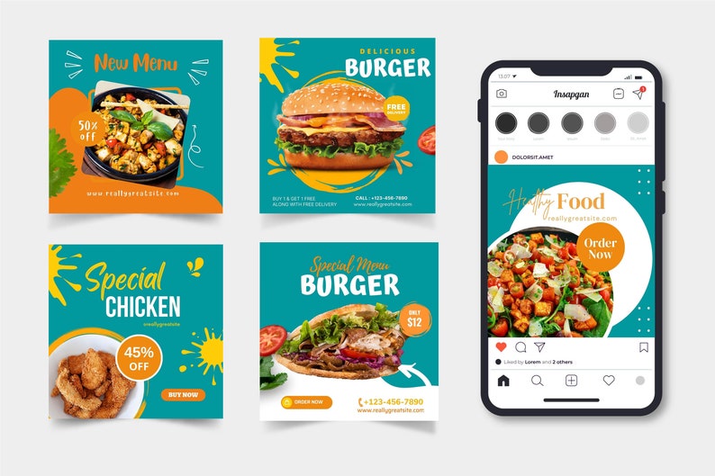 Food Instagram |foodie Blogger Canva Template| Social Media Marketing ...