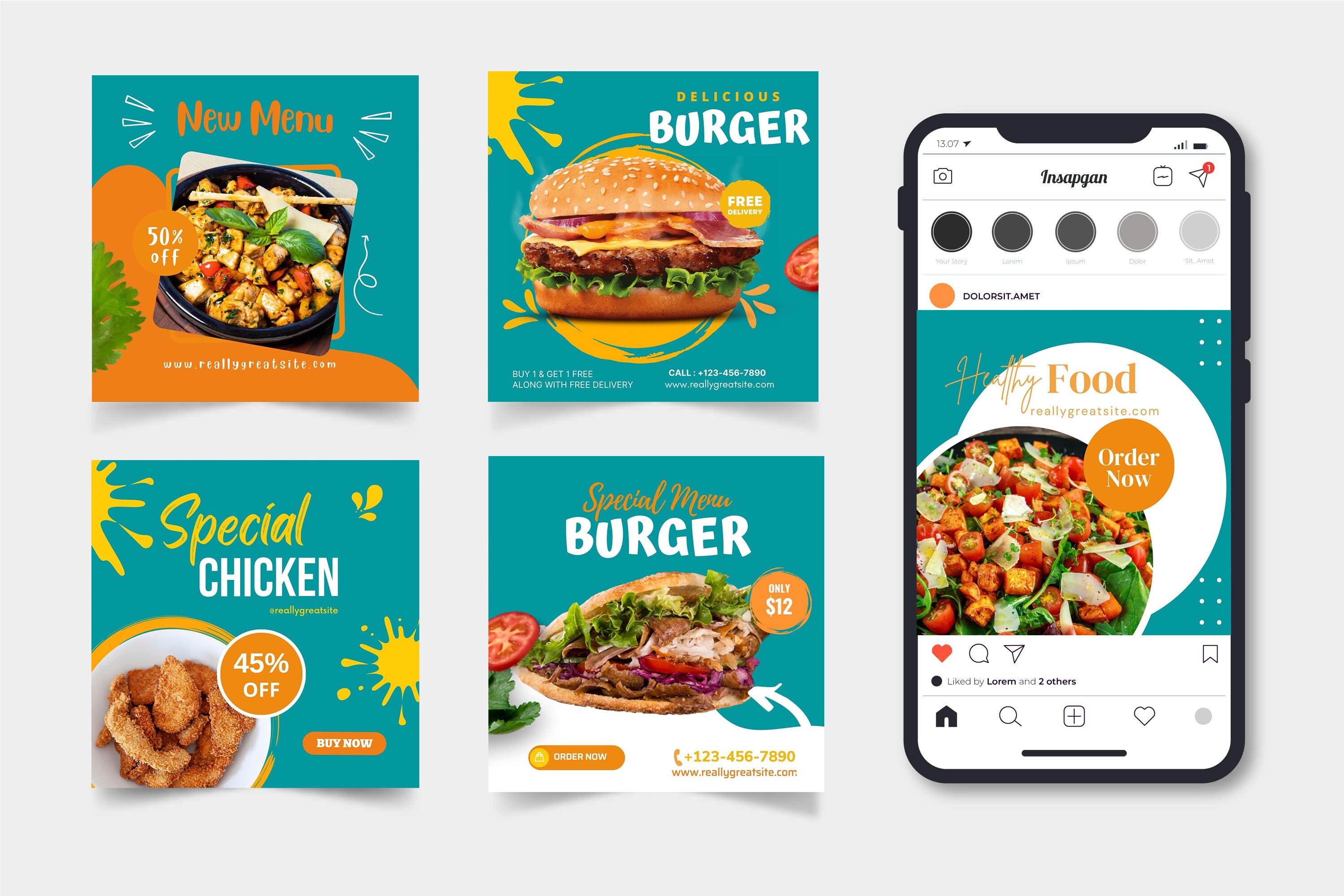 Food Instagram |foodie Blogger Canva Template| Social Media Marketing ...