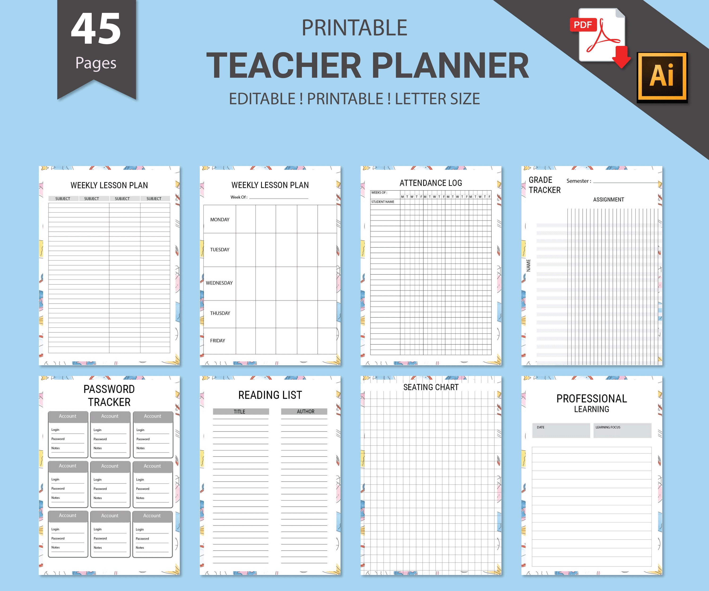 Teacher Planner,lesson Planner Printable, Academic Planner, Classroom ...