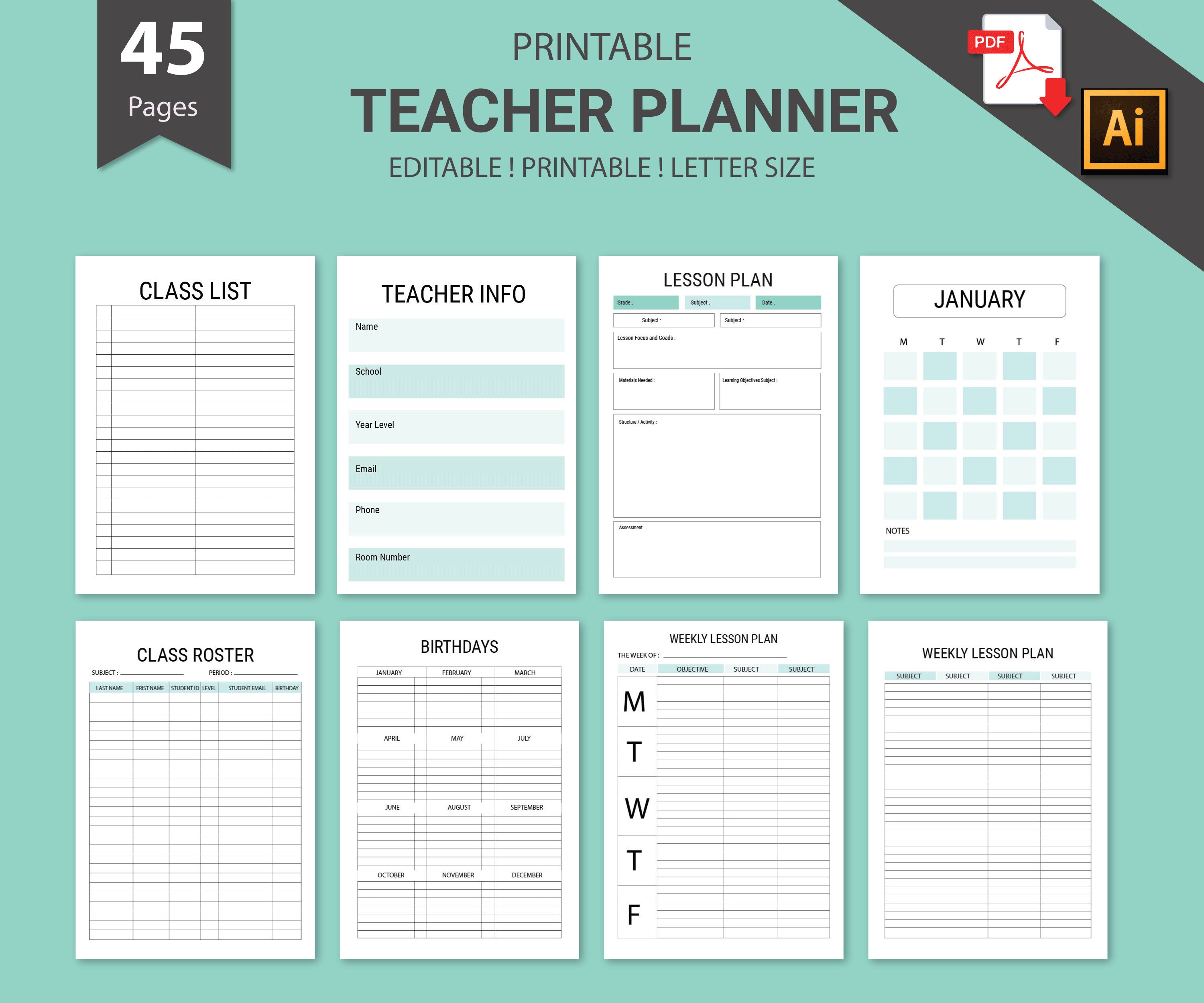Teacher Planner Printable,lesson Planner,teacher Journal,academic ...