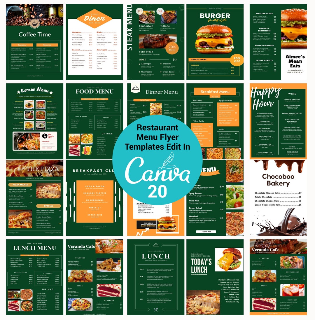 Simple Modern Food Menu Templates,printable Restaurant Menu,editable ...