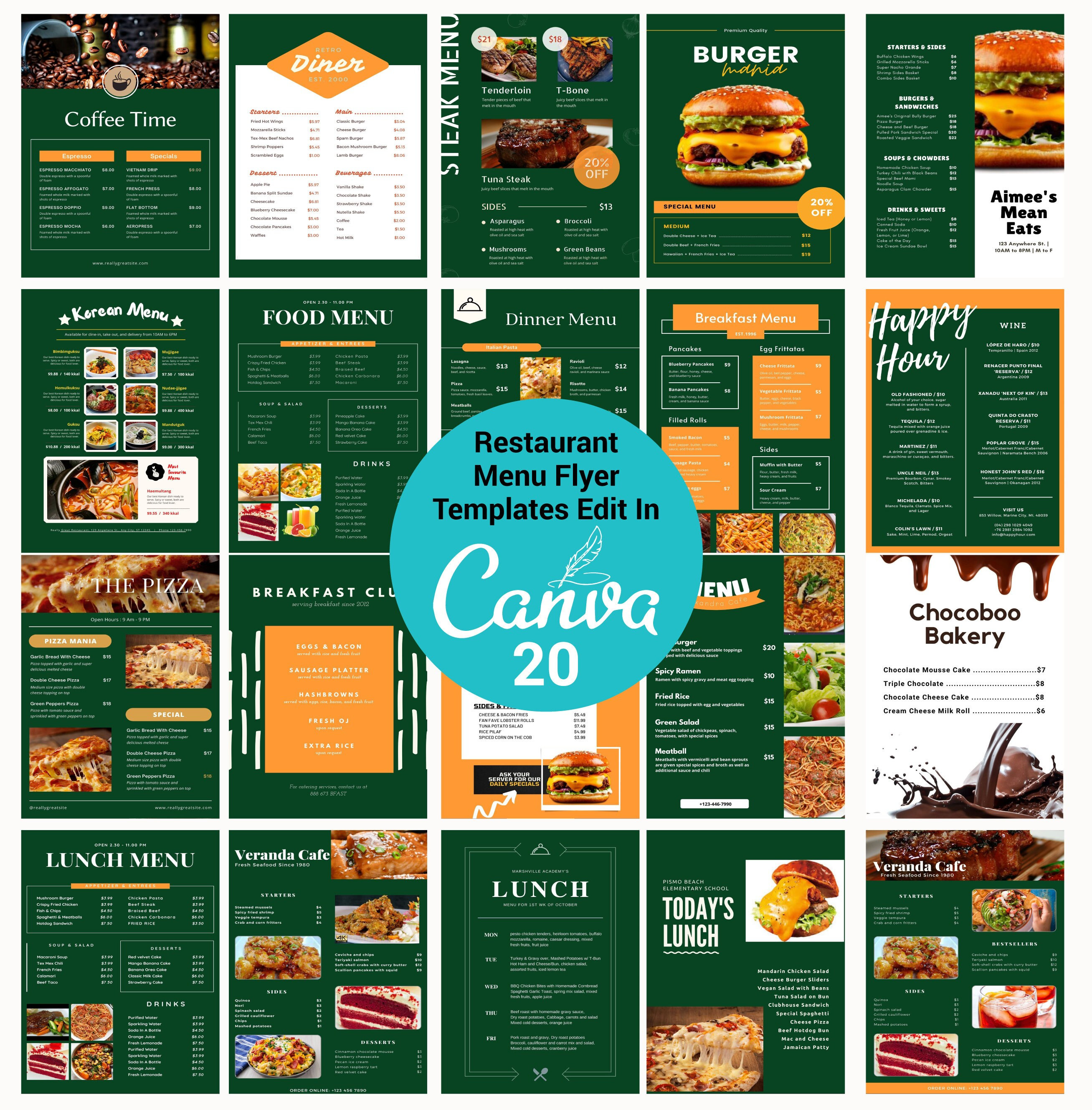 Simple Modern Food Menu Templates,printable Restaurant Menu,editable ...