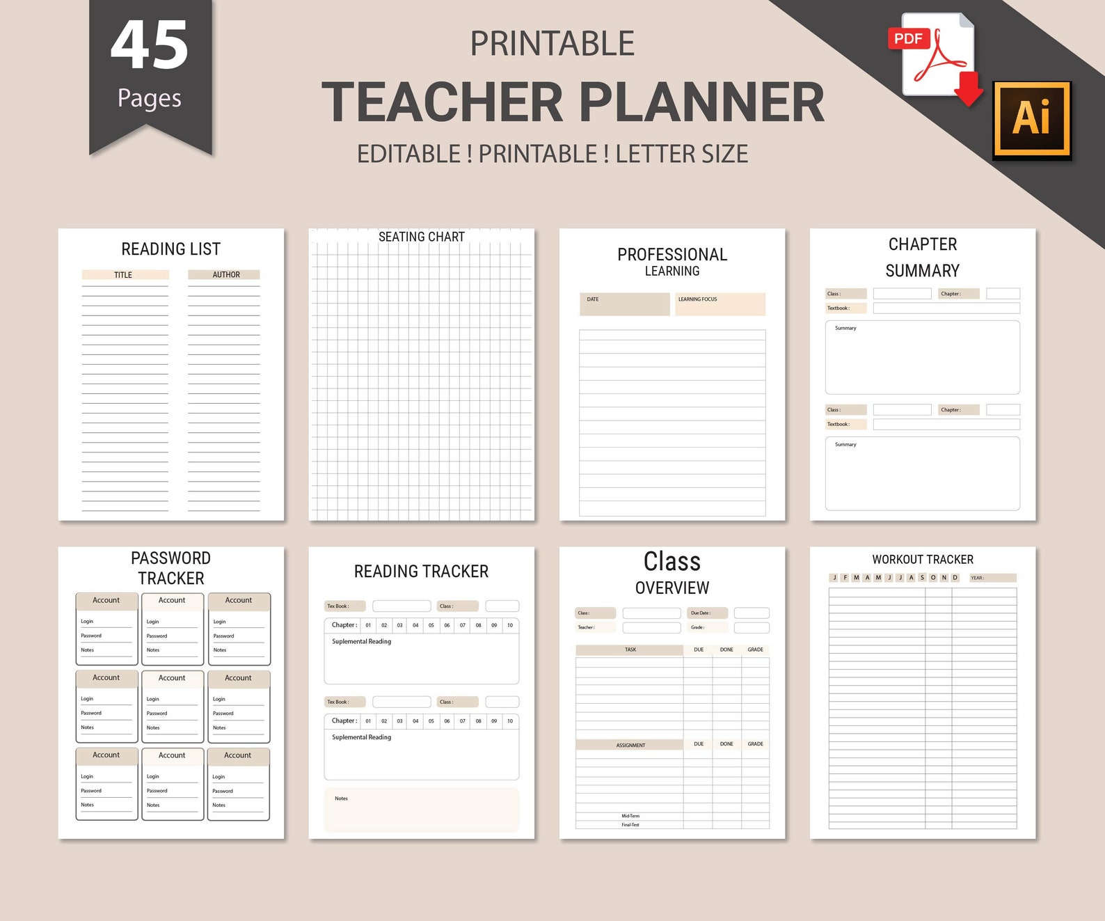 Printable Teacher Planner | Digital Planner Pages | Lesson Planner ...