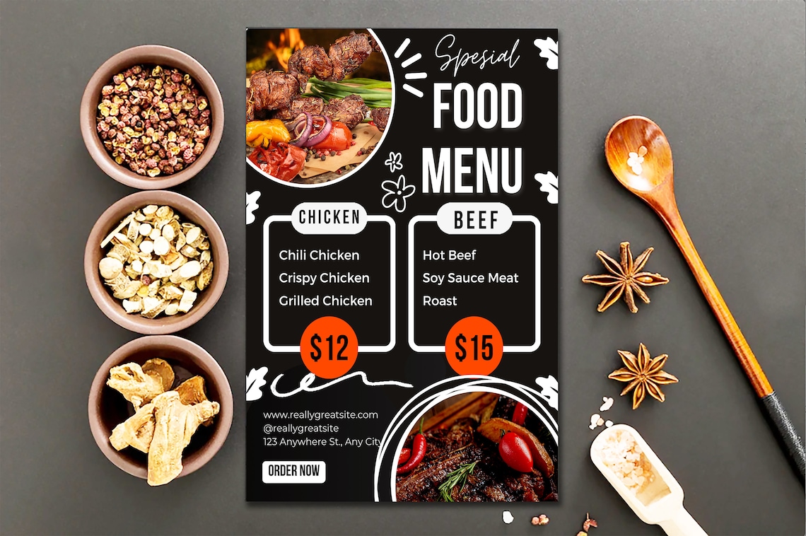 Canva Editable Menu, Digital Restaurant Menu Flyer Template,food Menu ...