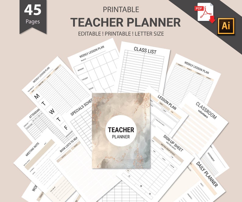 Printable Teacher Planner | Digital Planner Pages | Lesson Planner ...