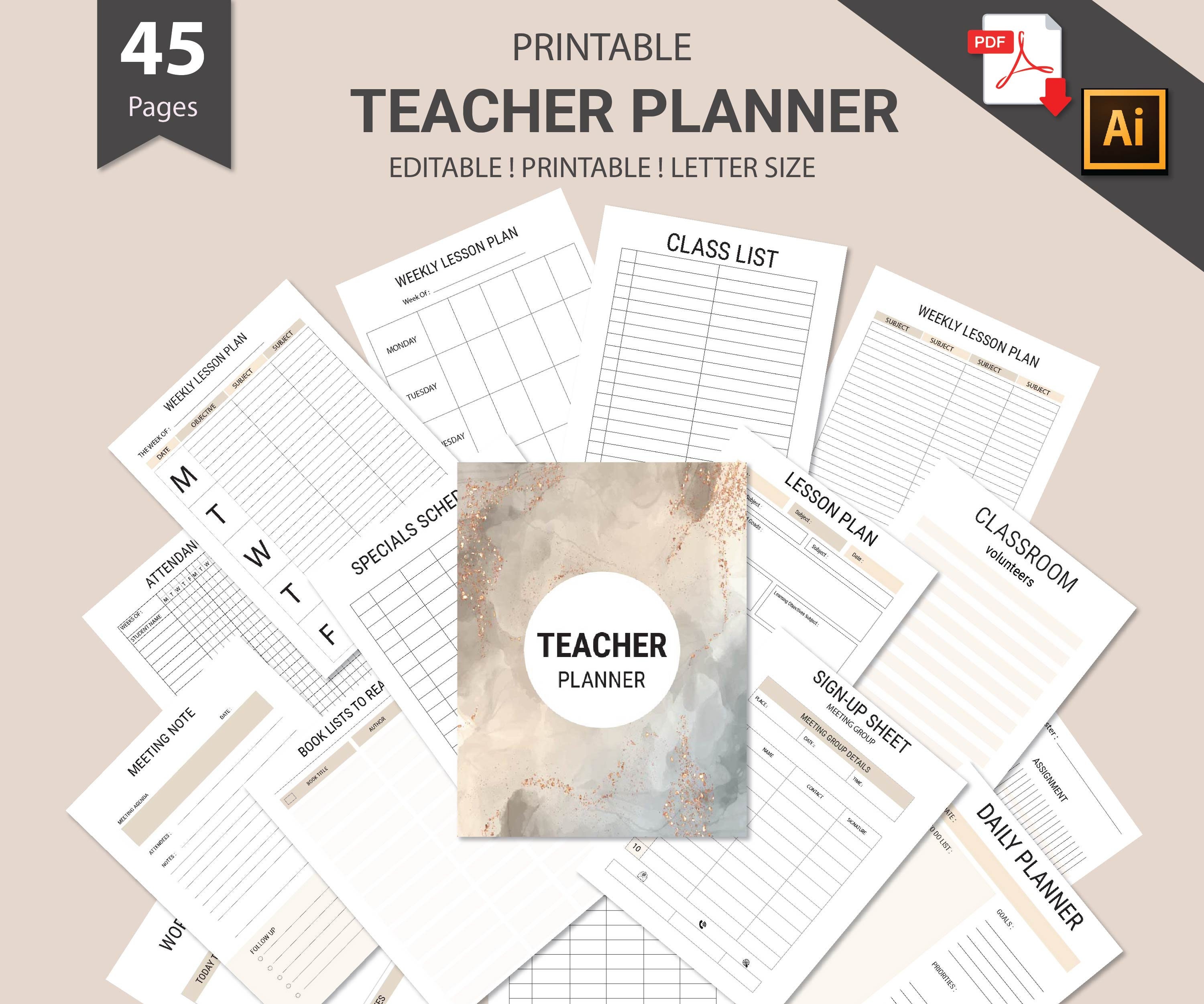 Printable Teacher Planner | Digital Planner Pages | Lesson Planner ...