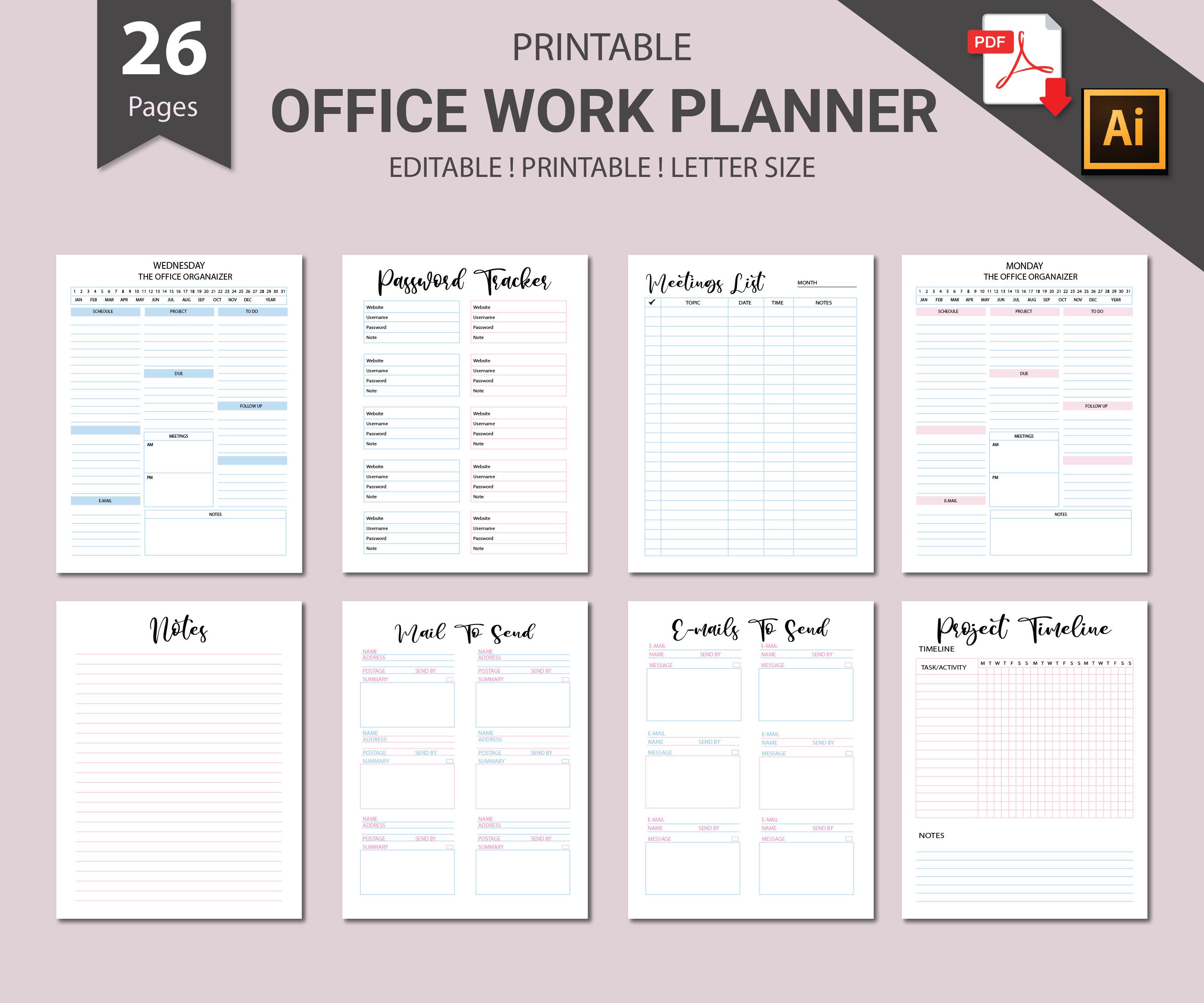 Office Work Planner,office Organizer Printables,work Schedule Checklist ...