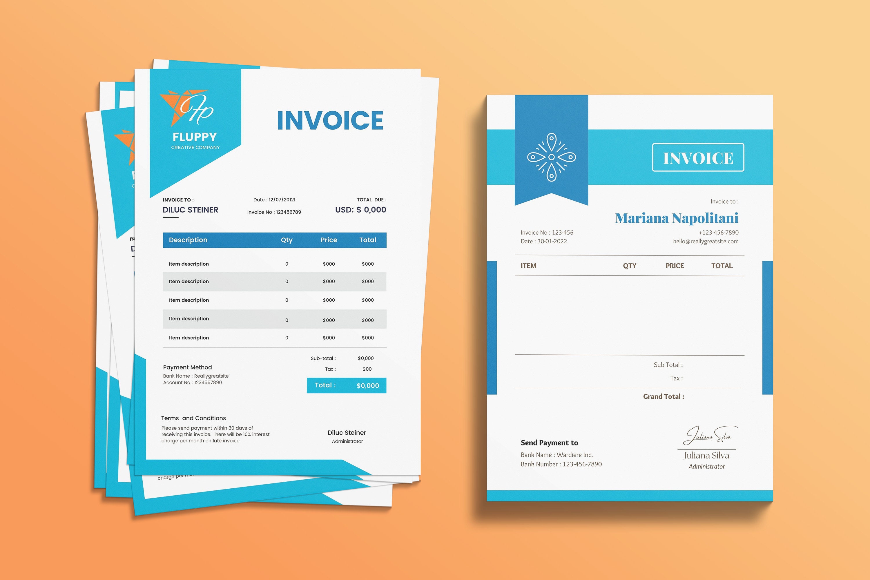 Invoice Template | Editable Billing Form |canva Template |custom ...