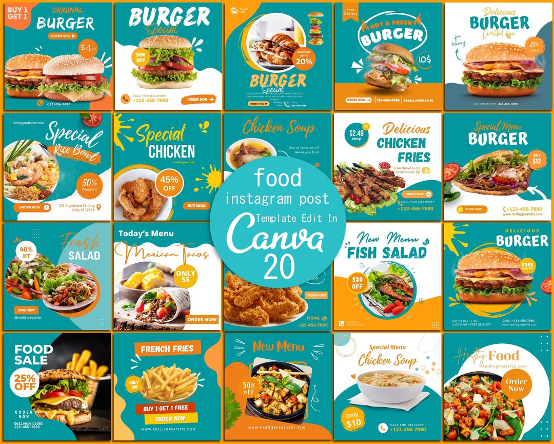 Food Instagram |foodie Blogger Canva Template| Social Media Marketing ...