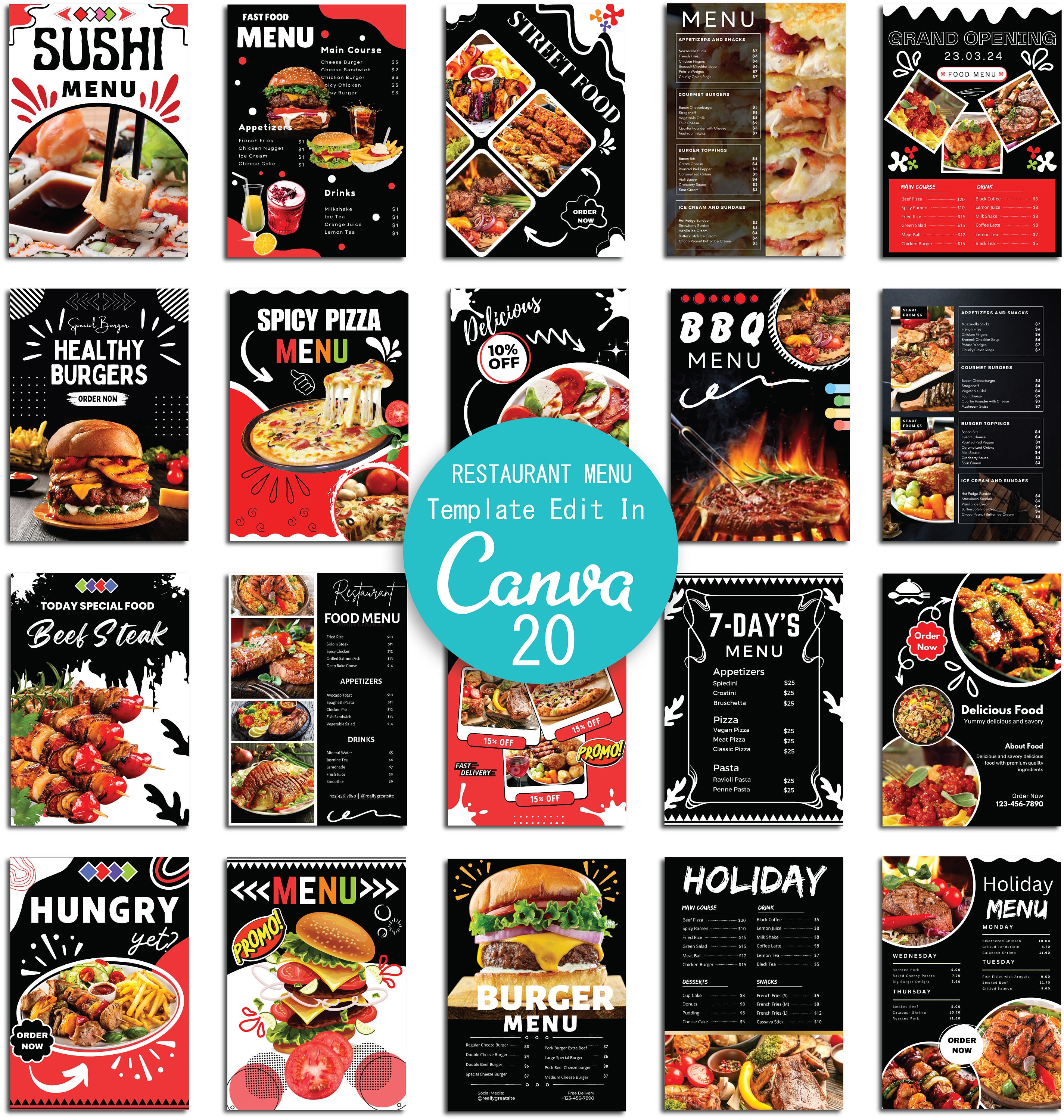 Restaurant Menu Flyer Template,food Menu,cafe Menu,canva Editable Menu ...