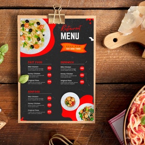 Food and Drink Menu Template, Restaurant Menu , Printable Food Menu ...