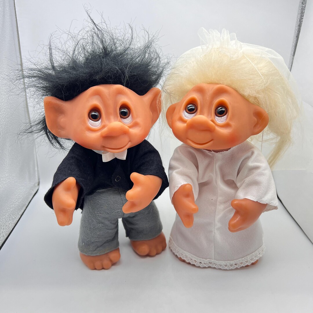 Troll Bride and Groom WEDDING COUPLE Troll Dolls 604 Thomas Dam Vintage ...