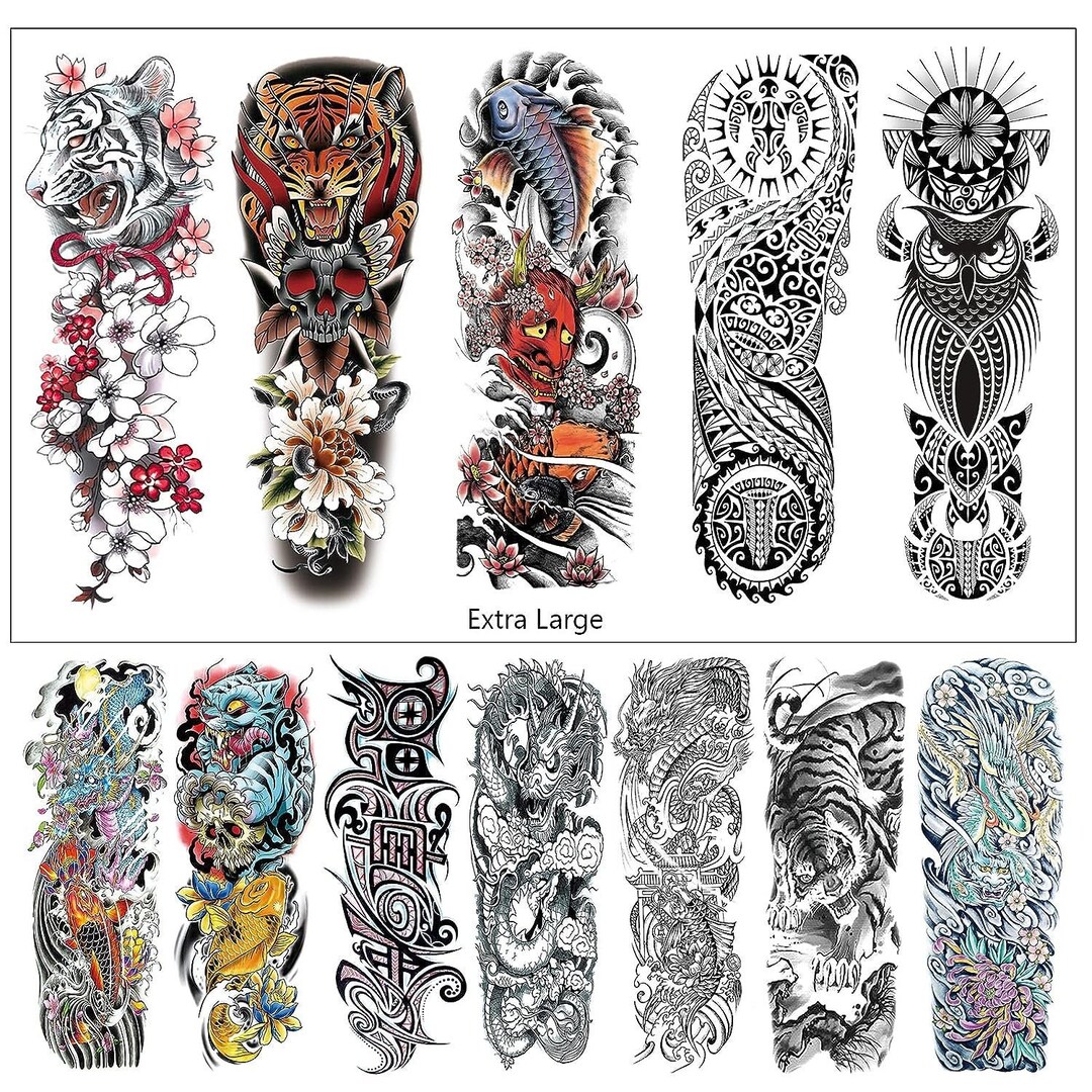 Set of 12 Full Arm Tattoo Sleeves Temporary Large Fake Body Art Arm ...