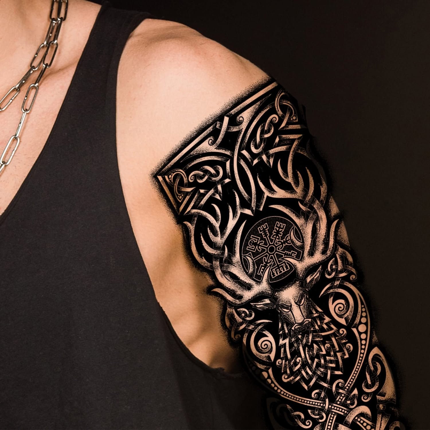 Viking Stag Temporary Tattoo Sleeve: Nordic Celtic Design - Etsy