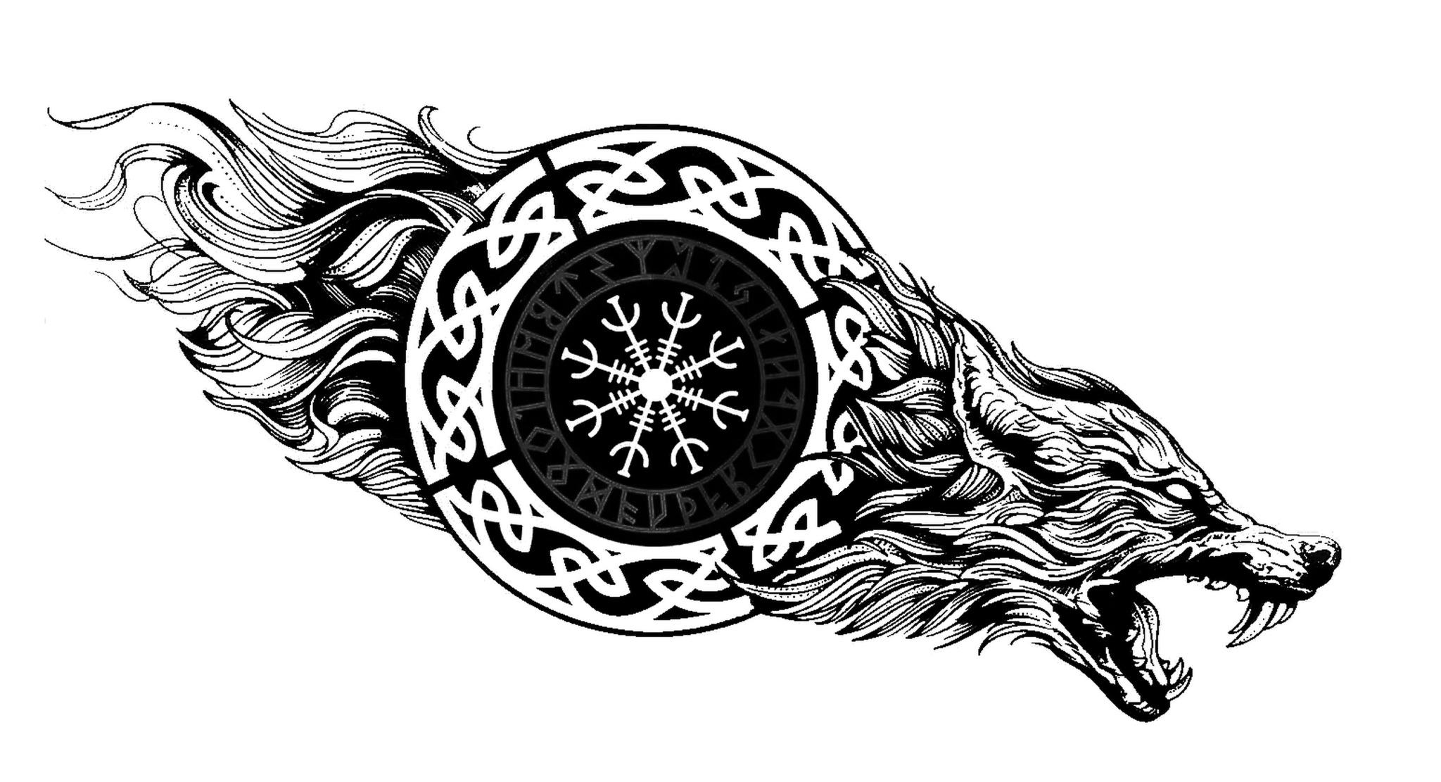 Norse Mythology Tattoo Design – Odin, Valkyrie, and Fenrir – Viking ...