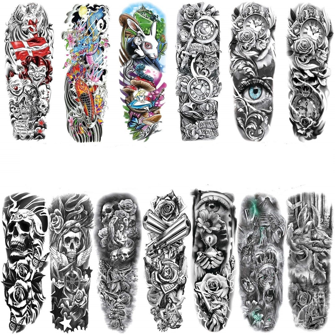Set of 13 Full Arm Tattoo Sleeves Temporary Large Fake Body Art Arm ...
