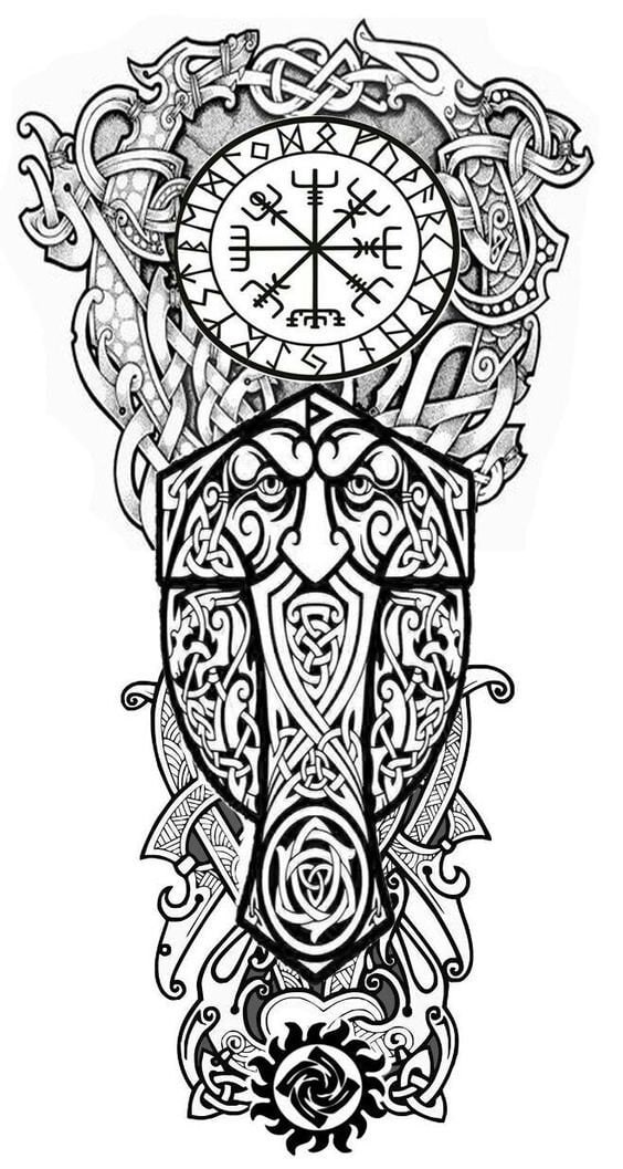 Odin Viking Compass Tattoo Design, Nordic Celtic Wolves (digital ...