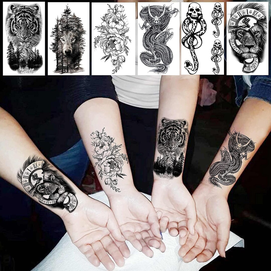 52 Sheets Temporary Tattoos Fake Skull Stickers Semi Permanent Tatuajes ...