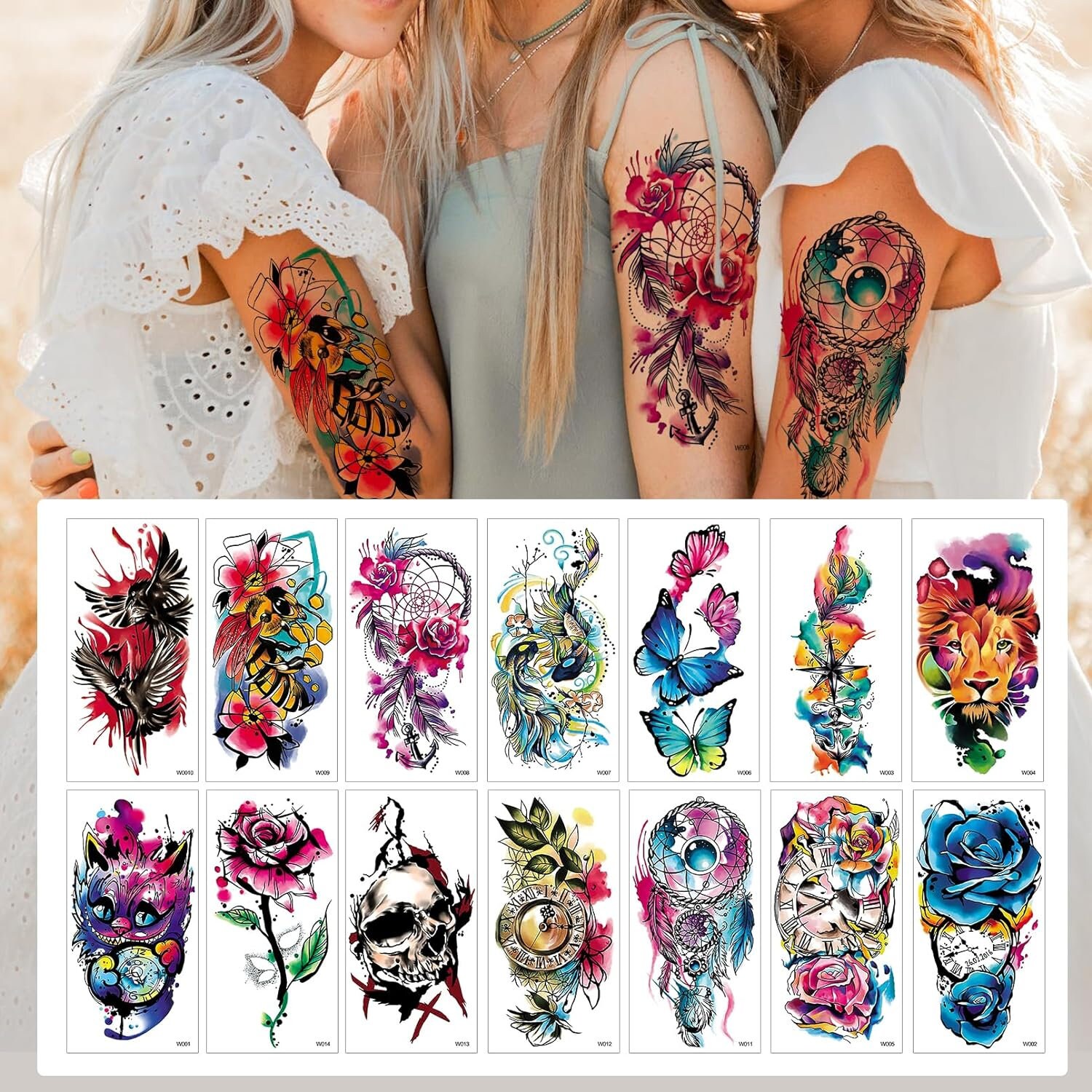 25 Sheets Temporary Tattoo Realistic Colorful Fake Tattoo Semi ...