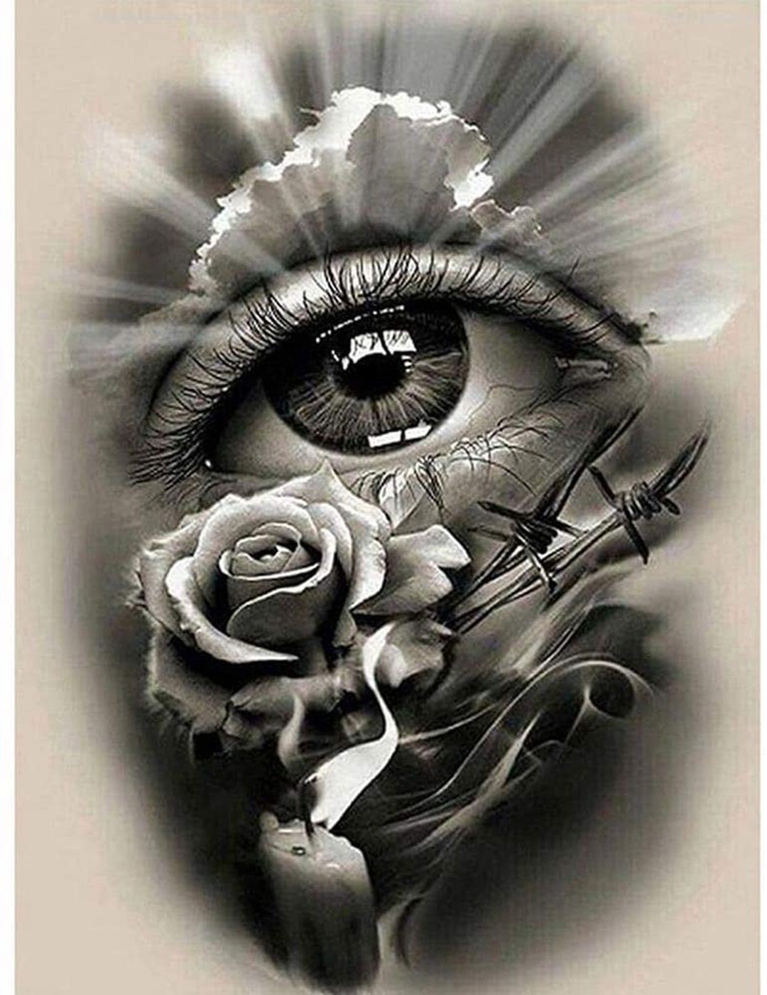 Eye With Rose Tattoo DIY 5D Diamond Painting Kit, Home Wall Decor ...