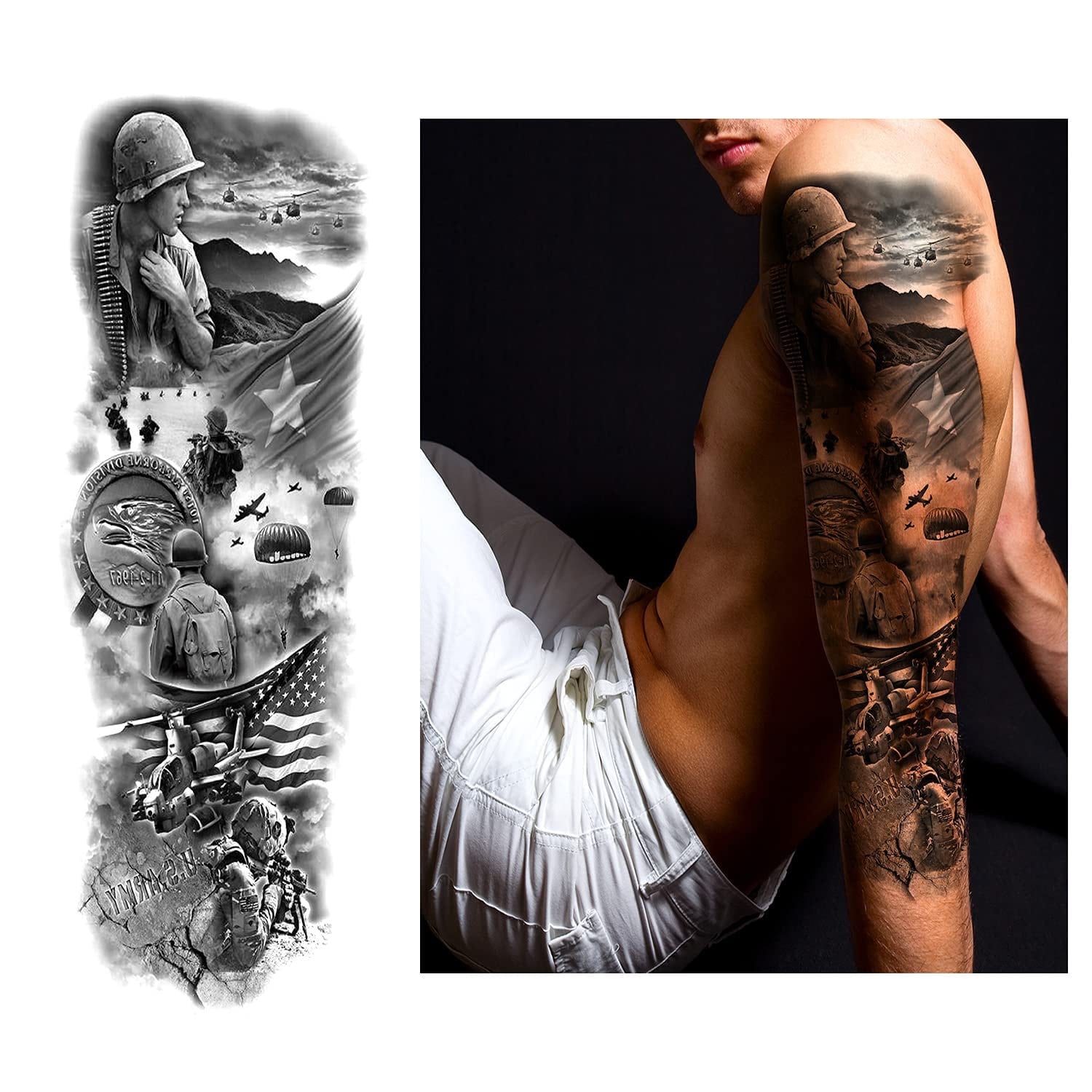Army Soldier Tattoo Sleeve Realistic Look Full Arm Sleeve - Etsy