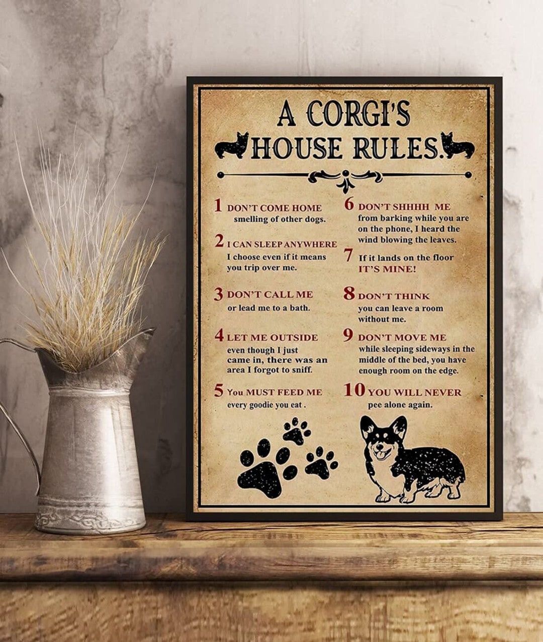 Corgi Tin Sign | A Corgi's House Rules | Funny Home Decor | Corgi Dog ...
