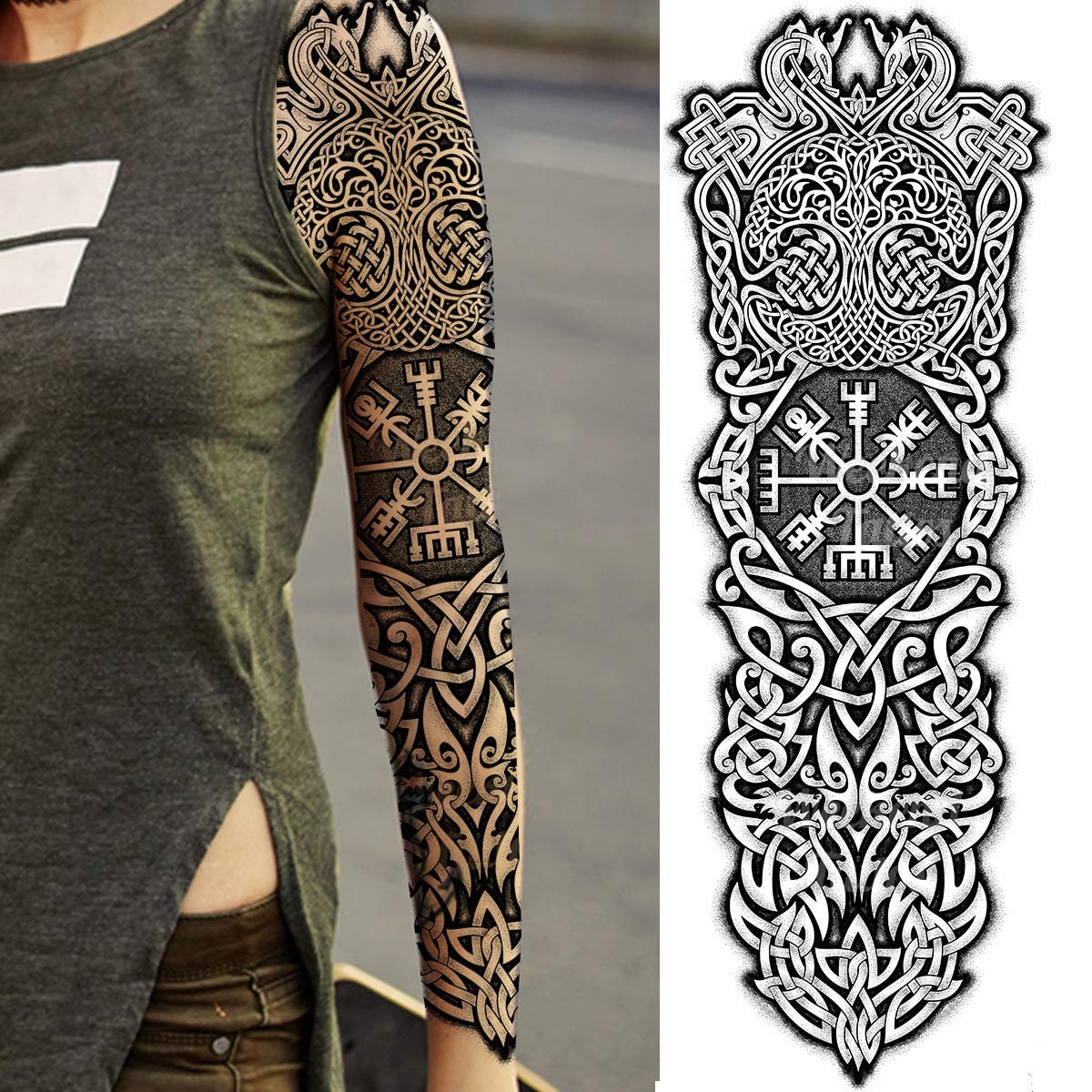 Viking Nordic Compass Medieval Celtic Adult Temporary Tattoo Sleeve ...