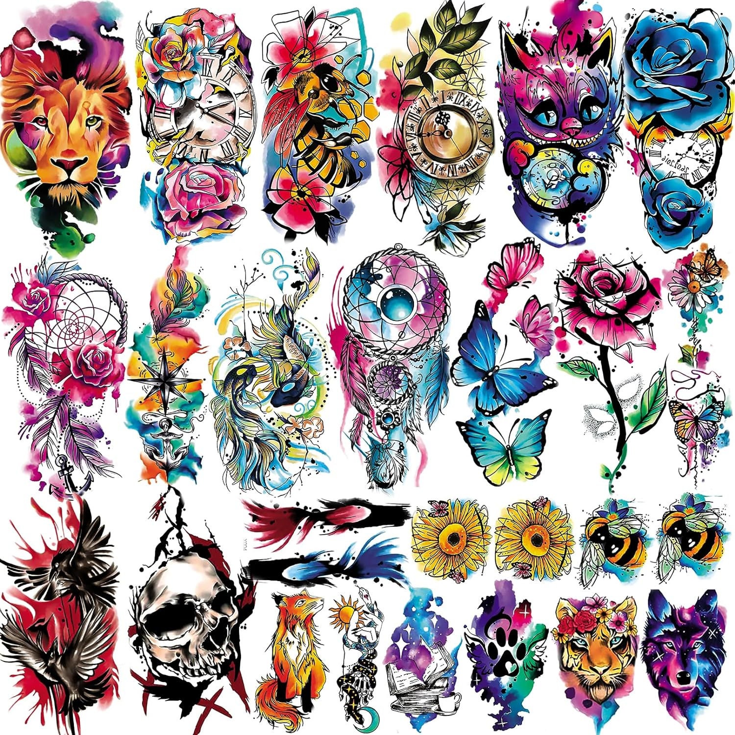 25 Sheets Temporary Tattoo Realistic Colorful Fake Tattoo Semi ...