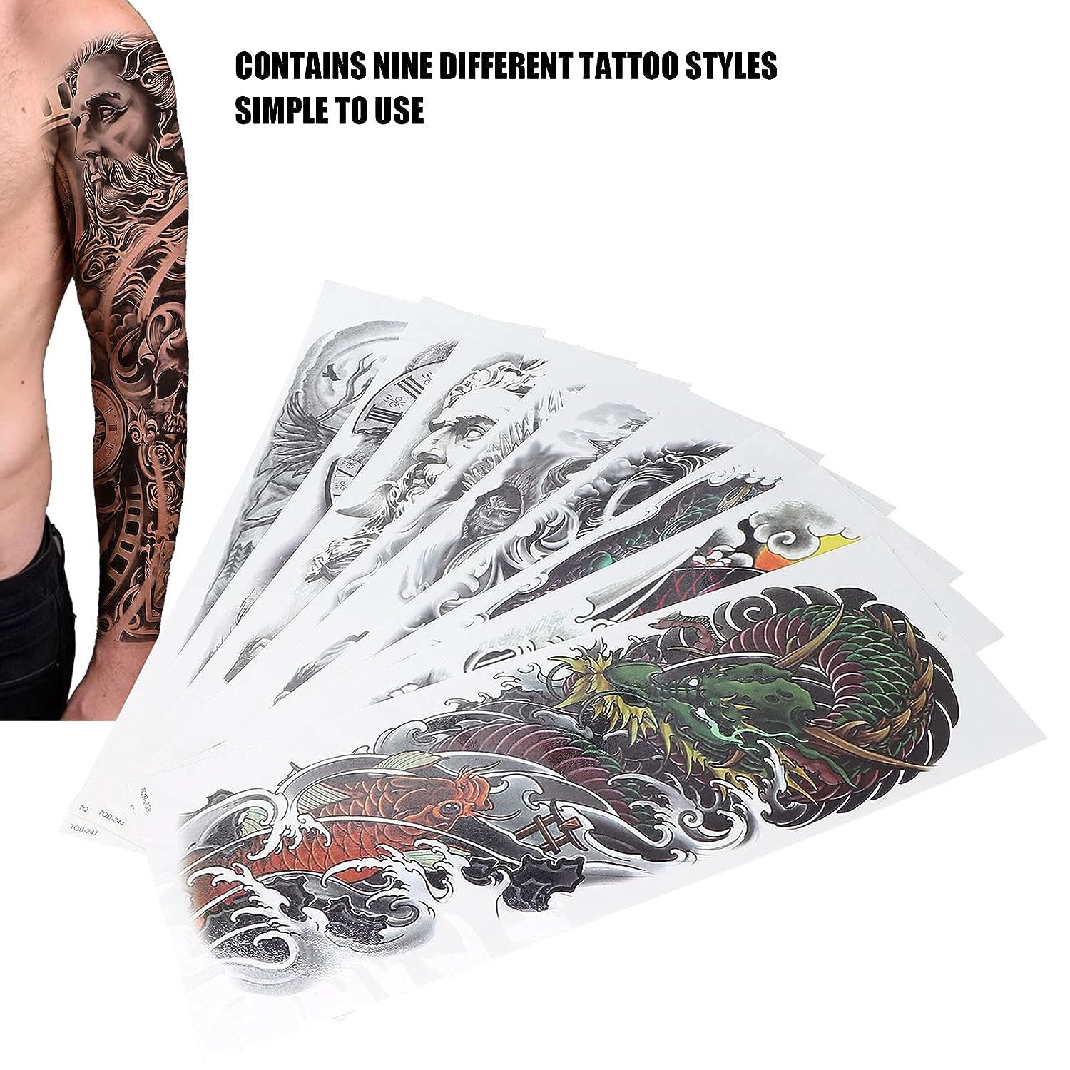 Set of 9 Full Arm Tattoo Sleeves Temporary Large Fake Body Art Arm ...