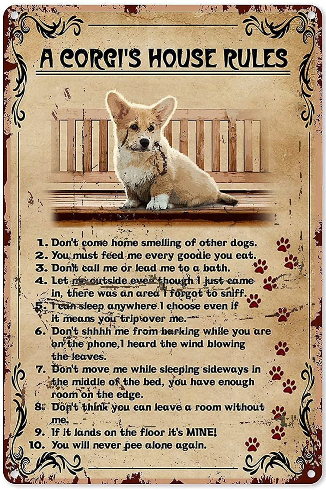 Corgi Tin Sign A Corgi's House Rules Funny Home Decor Corgi Dog Lover ...