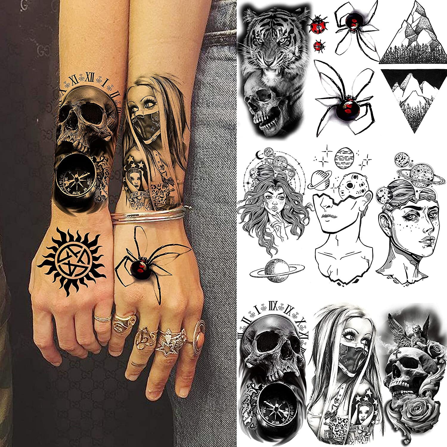 52 Sheets Temporary Tattoos Fake Skull Stickers Semi Permanent - Etsy