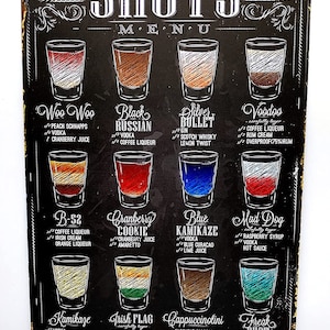 Shots Menu Retro Vintage Pub Bar Wall Decor Retro Vintage Metal Tin ...