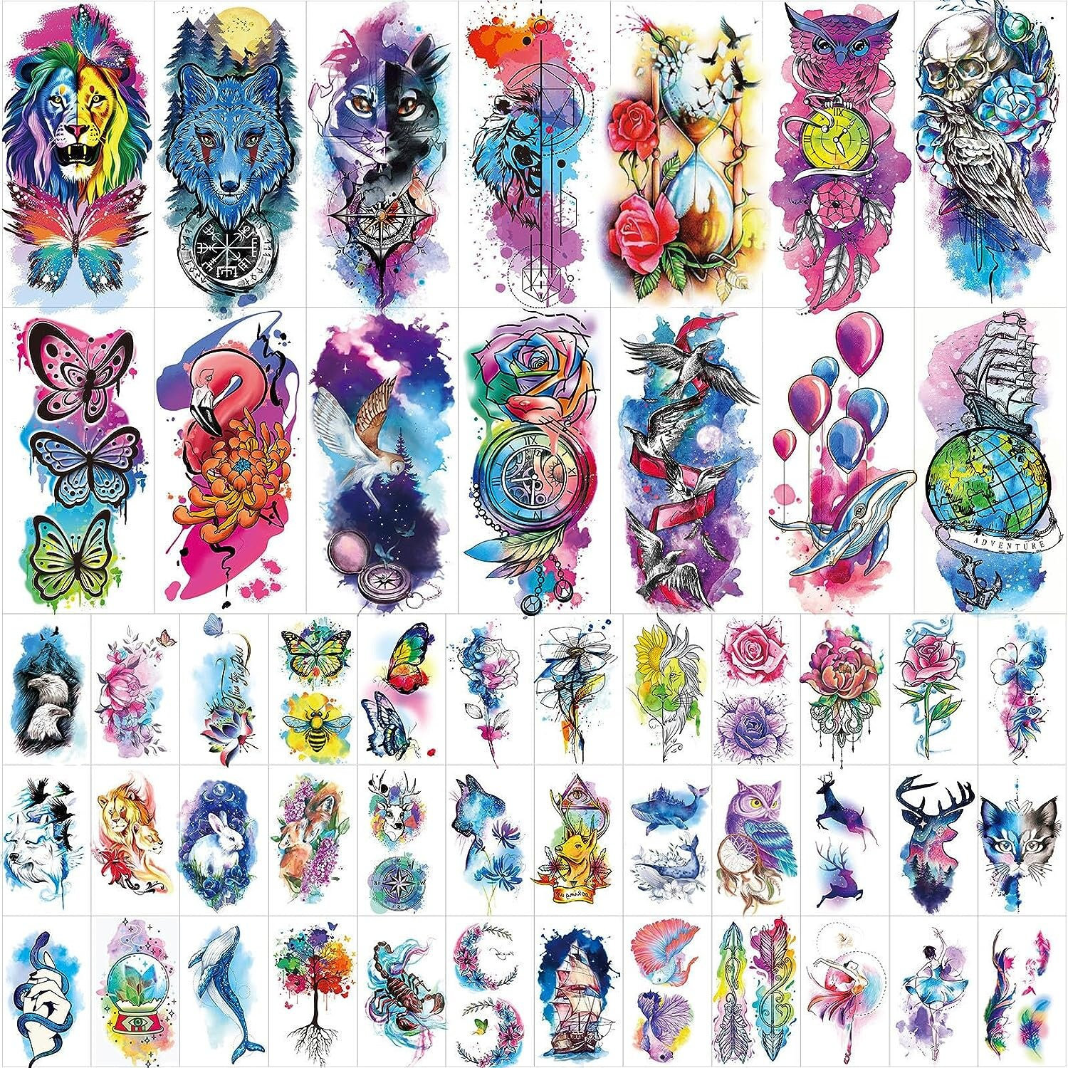 3D Realistic Temporary Tattoos Animals Half Arm Sleeve Tribal Tiger ...