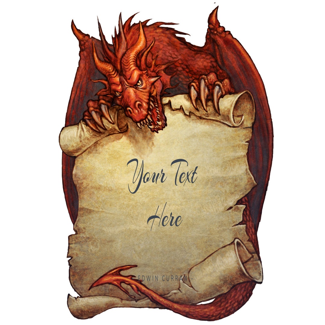 Printable Beautiful Dragon With Scroll Add Your Own Text and Background ...