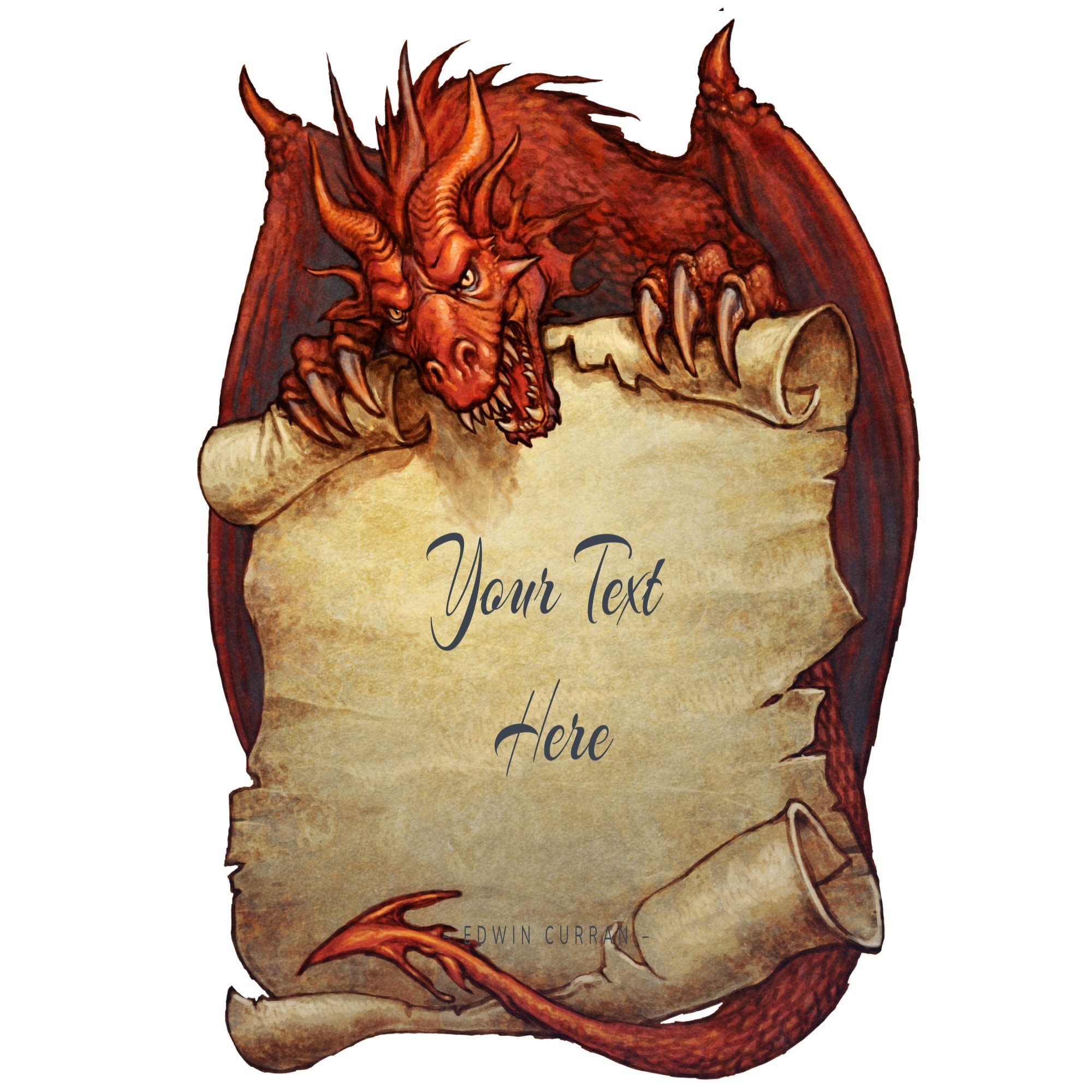 Printable Beautiful Dragon With Scroll Add Your Own Text and Background ...