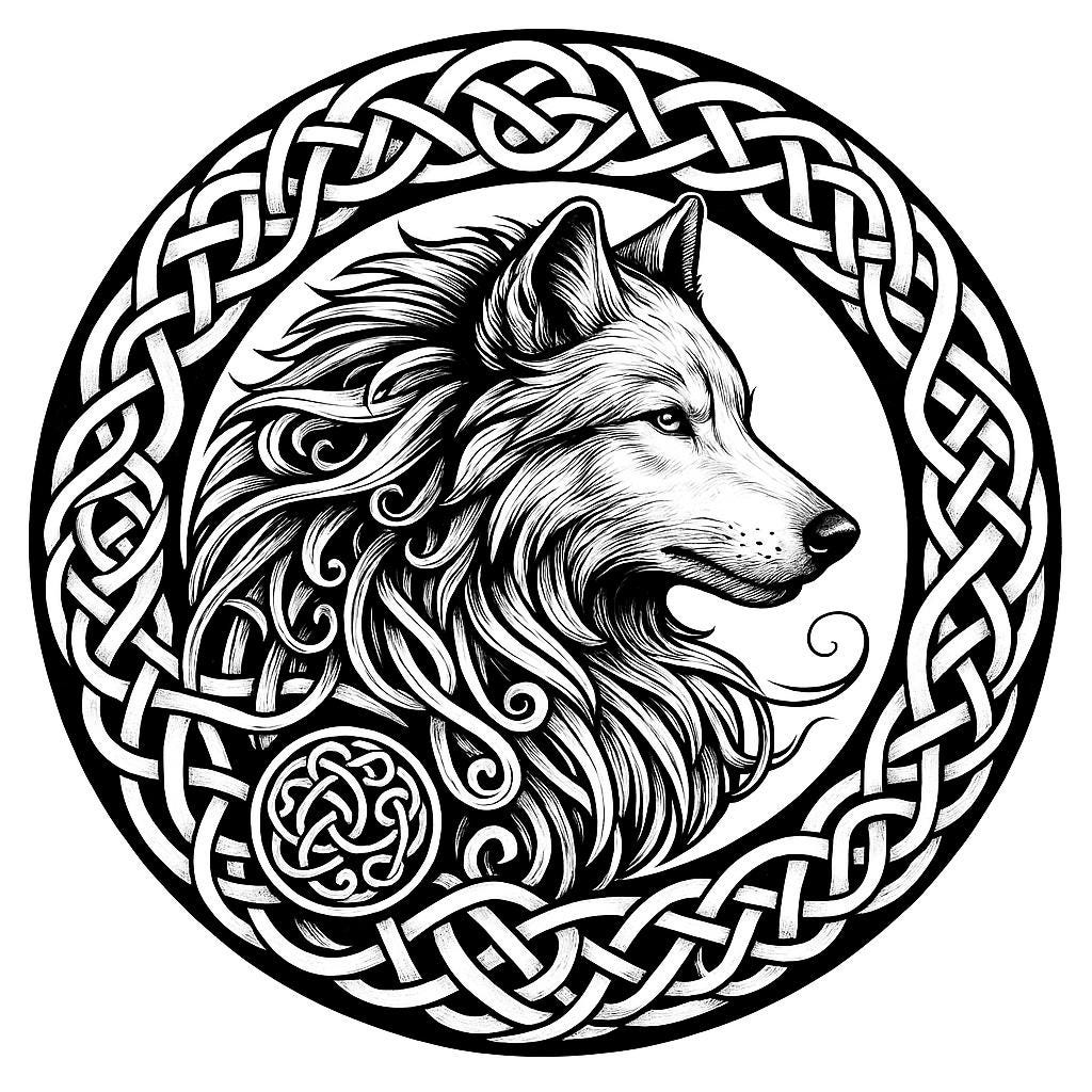 Celtic Wolf Art Print Digital Download Tribal Wolf in Celtic Knot Circle Mystical Animal Wall ...