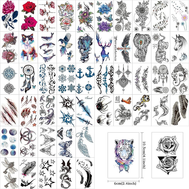 62 Sheets Mixed Sizes Temporary Tattoos. Over 160 Beautifully Designed ...