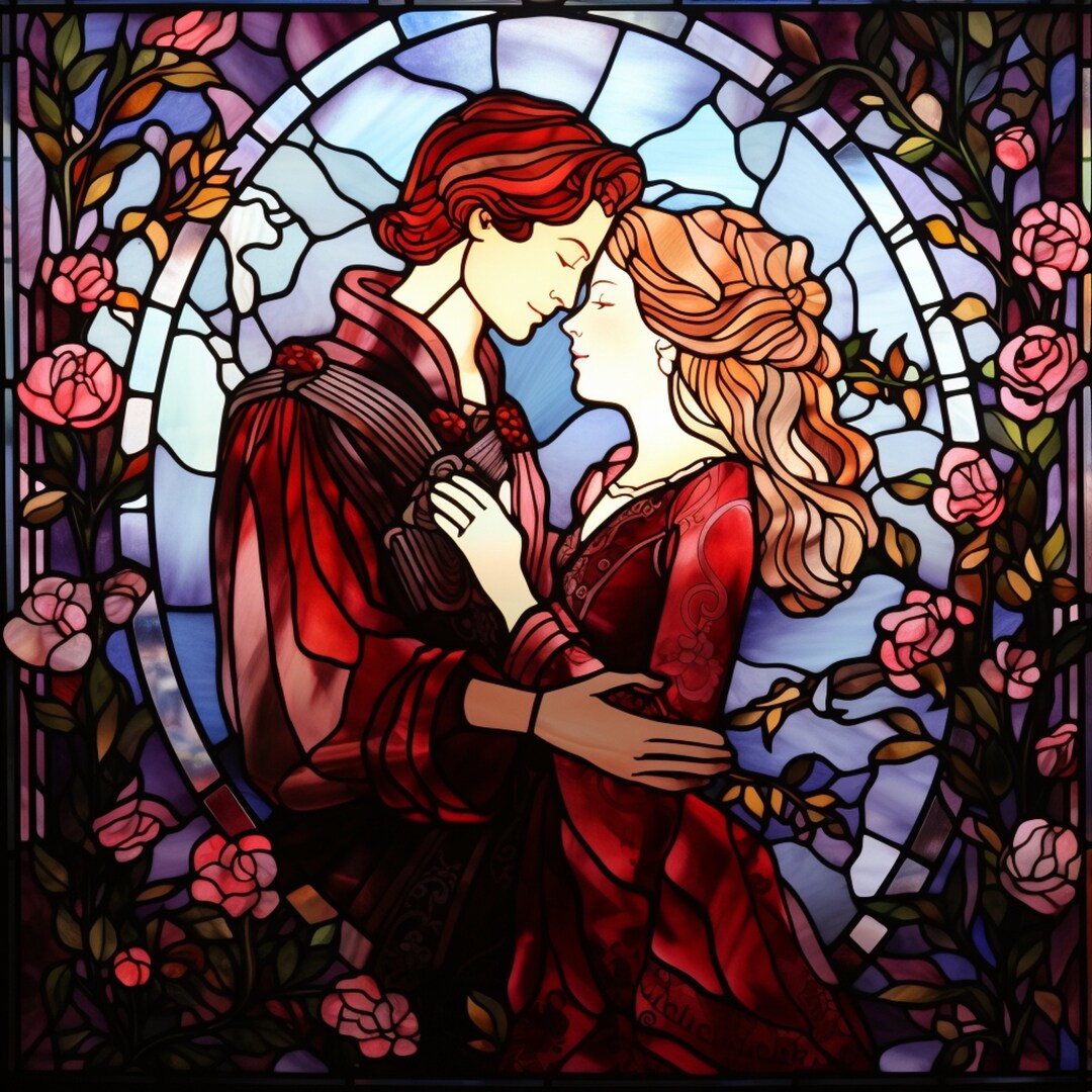 Stained Glass Lovers Print, Whimsigoth Cottagecore Art (digital ...