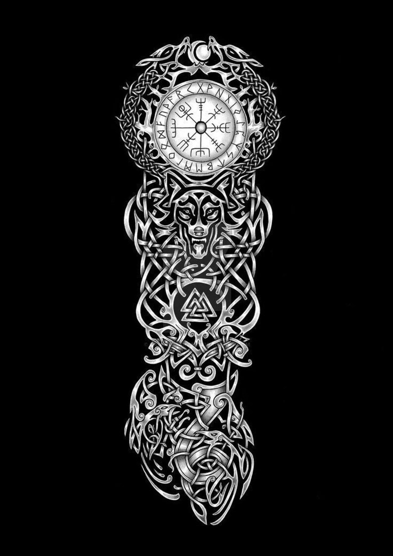 Odin Viking Compass Tattoo Design, Nordic Celtic Wolves (digital ...