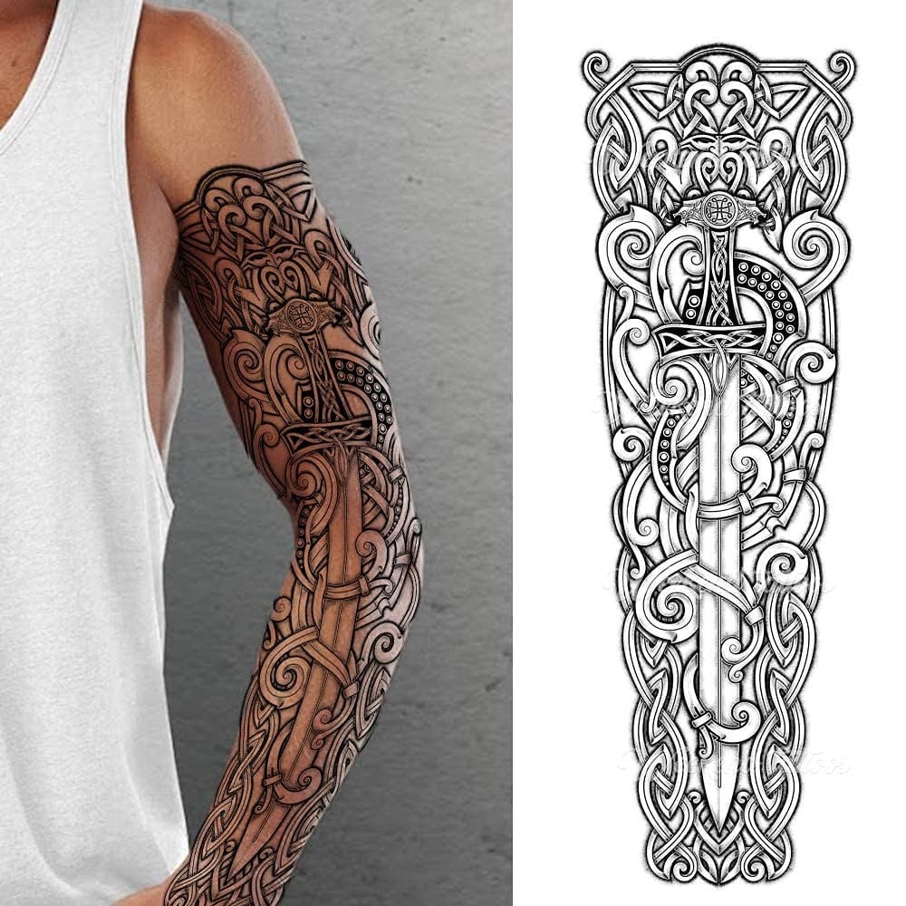Viking Nordic Compass Temporary Tattoo Sleeve – Celtic Sword Body Art ...