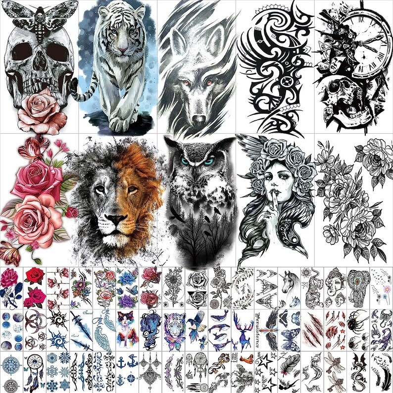 62 Sheets Mixed Sizes Temporary Tattoos. Over 160 Beautifully Designed ...