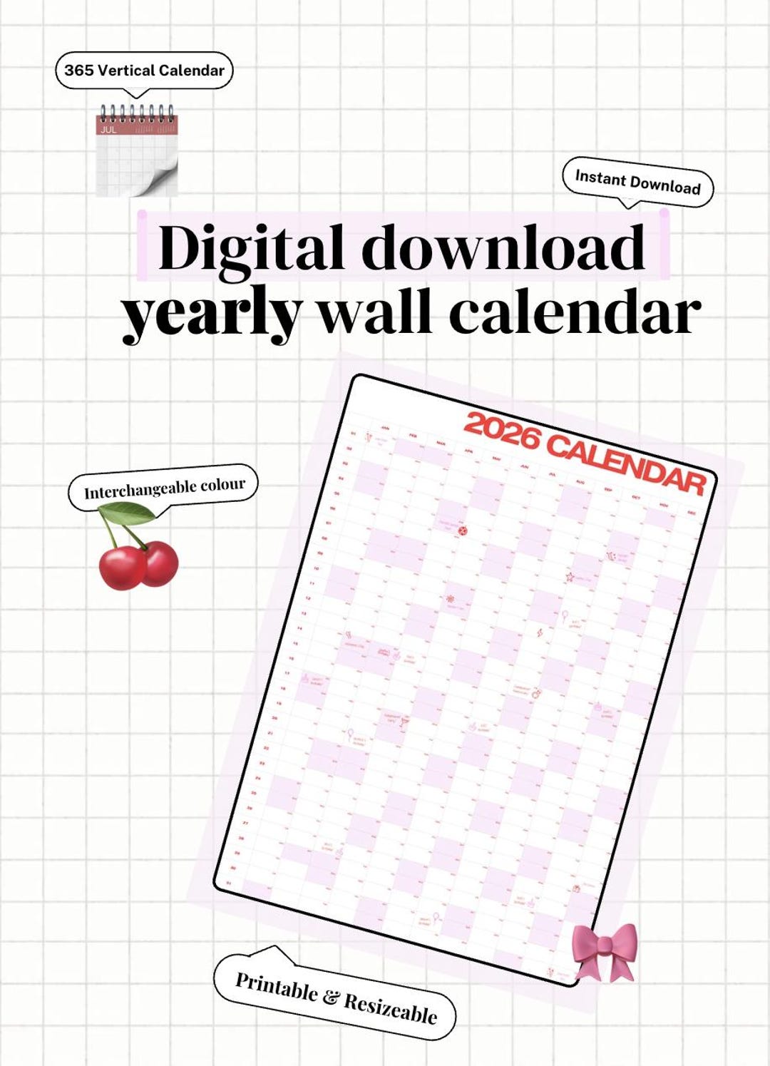 Yearly Wall Calendar | Editable Canva Template | Printable Poster ...