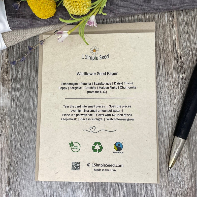 Wildflower Plantable Card | Wildflower Seed Paper | Hand Drawn | Eco ...